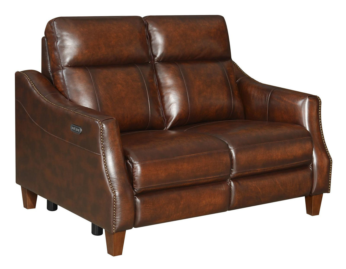 Steve Silver Akari Leather Dual Power Reclining Loveseat in English ...