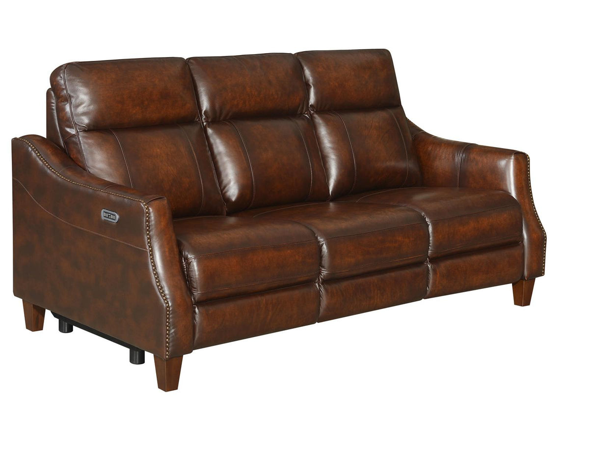 Steve Silver Akari Leather Dual Power Reclining Sofa w/ Dropdown Conso ...