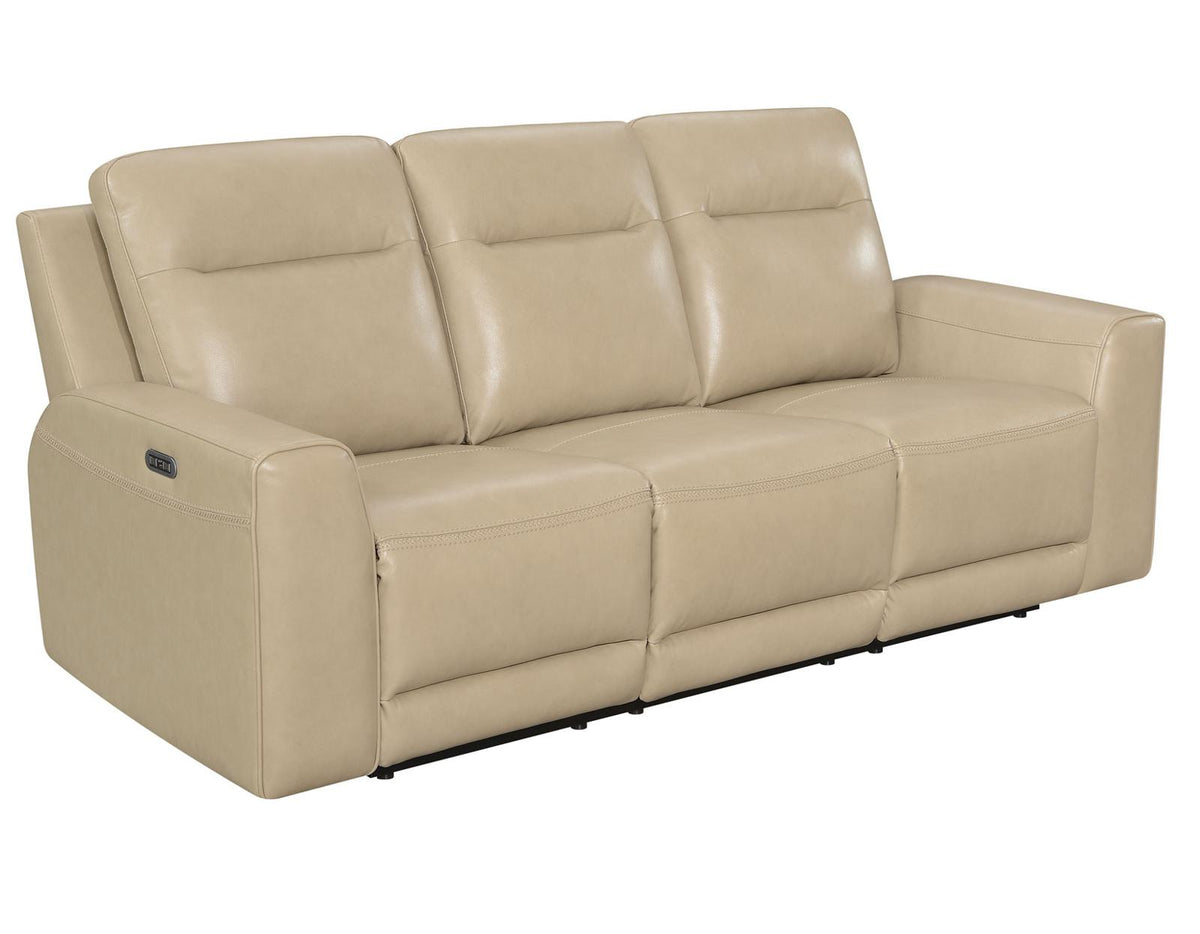 Steve Silver Doncella Leather Dual Power Reclining Sofa in Surly Sand ...